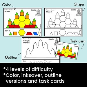 Printable Math Fairytale Pattern Block Mats, Task Cards, Design ...
