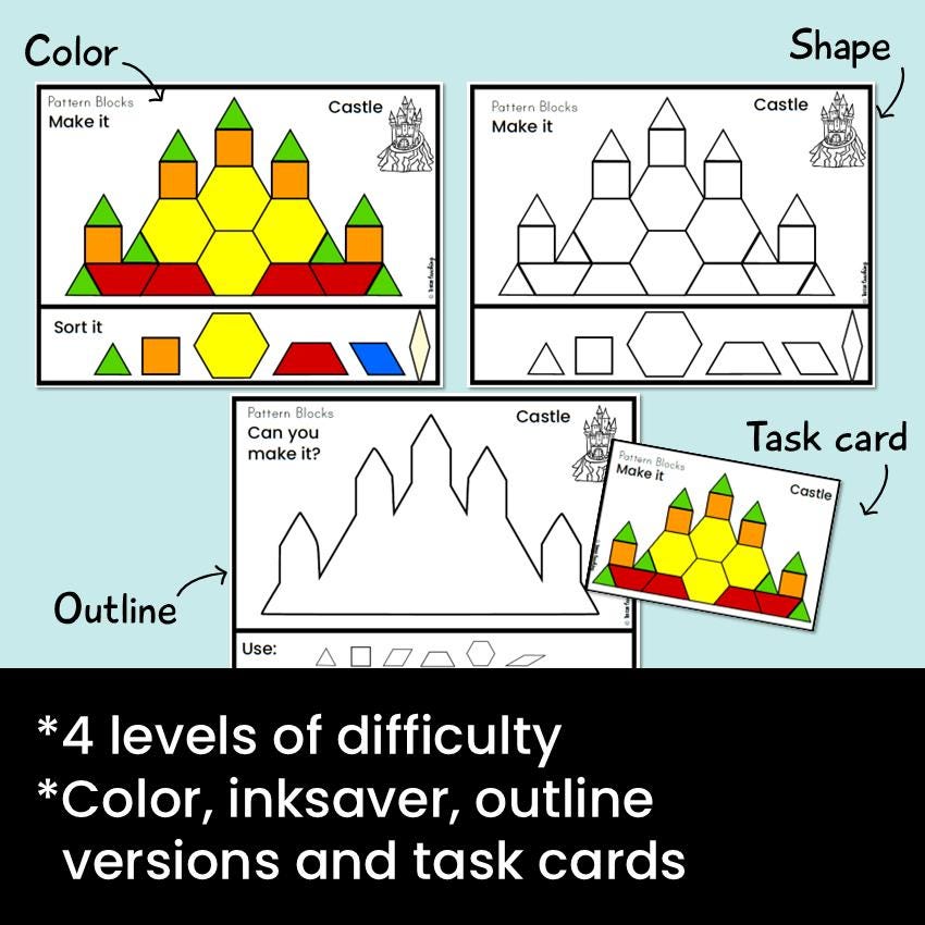 Printable Math Fairytale Pattern Block Mats, Task Cards, Design ...