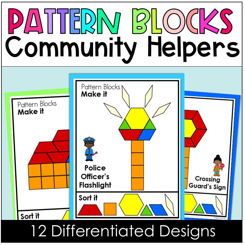 Printable Math Community Helpers and Careers Pattern Block Mats, Task ...