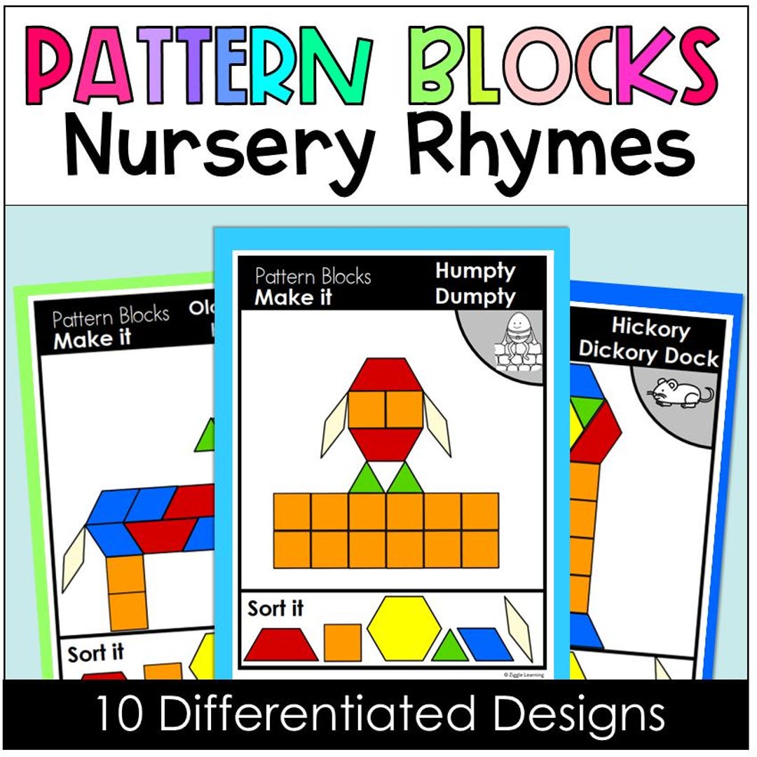 Printable Math Nursery Rhymes Pattern Block Mats, Task Cards, Design ...