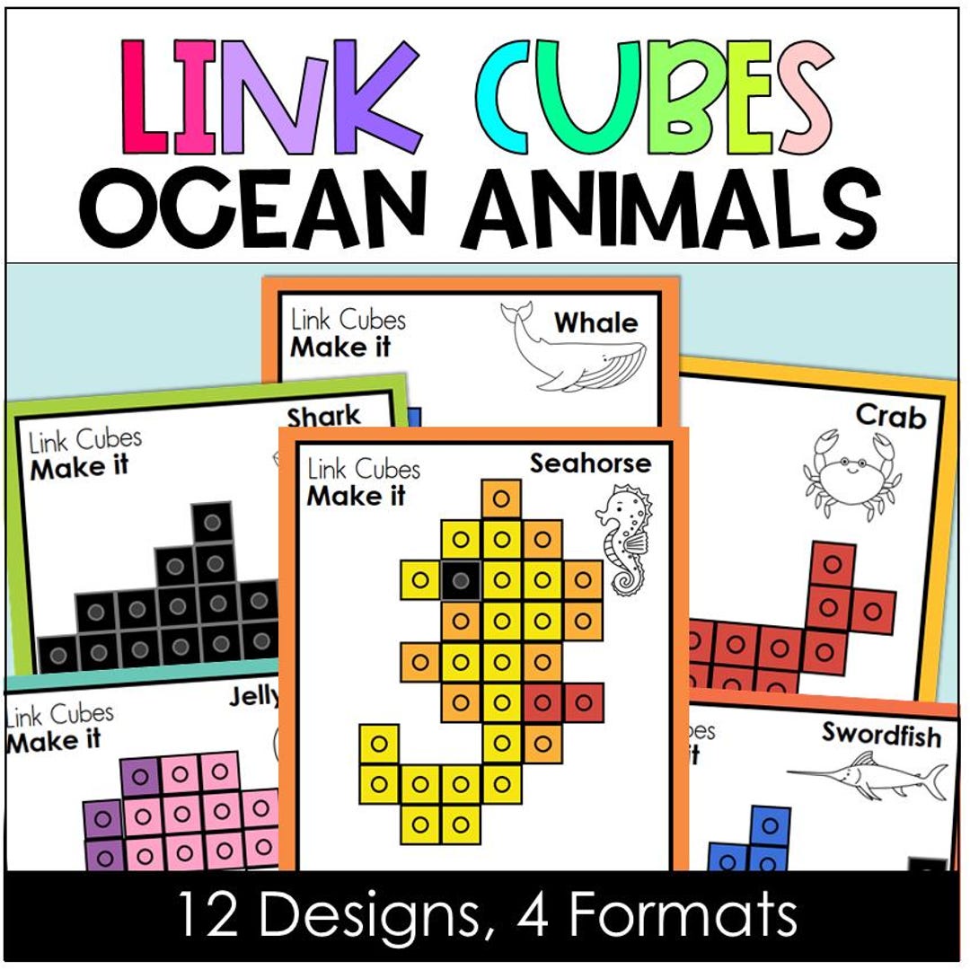 Printable Math Ocean Animals Sea Creatures Link Cubes Mats, Task Cards ...