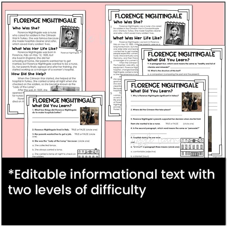 Florence Nightingale Activity Pack Reading Passage Craft Foldable ...