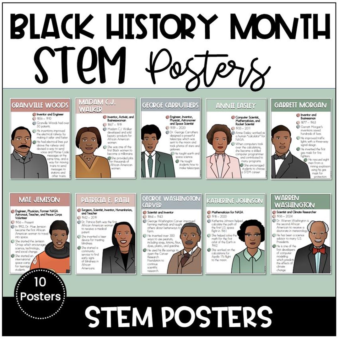 Printable Black History Month Posters, African Americans STEM Careers ...