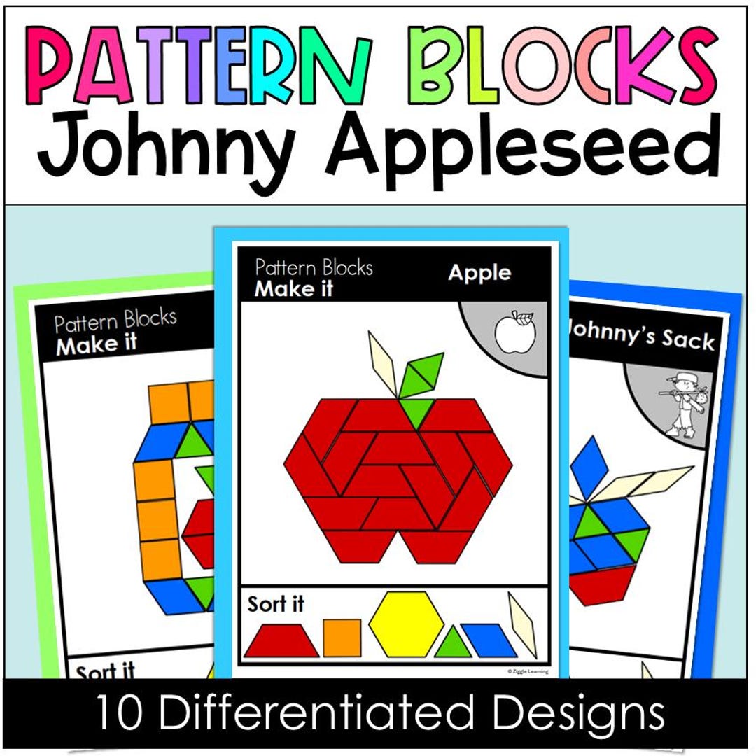 Printable Math Johnny Appleseed Fall Apples Pattern Block Mats, Task ...