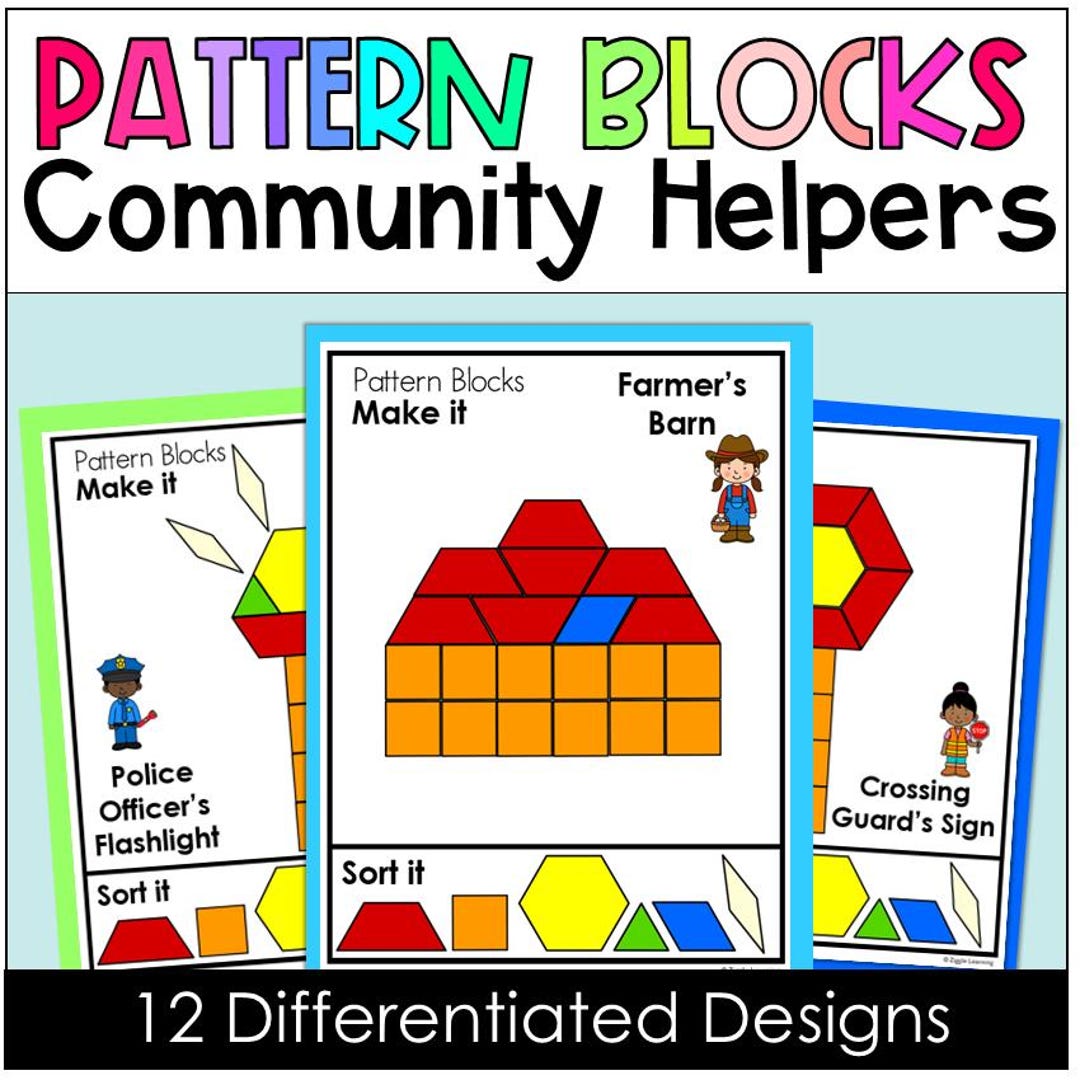 Printable Math Community Helpers and Careers Pattern Block Mats, Task ...