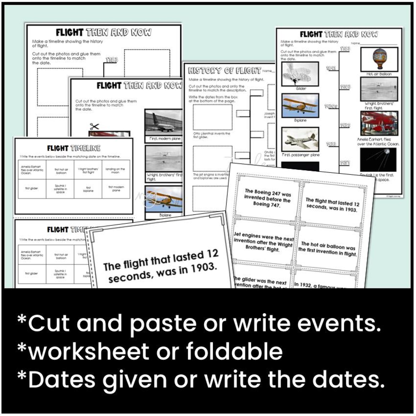 Printable History of Flight Timeline, Planes Then and Now Worksheet ...