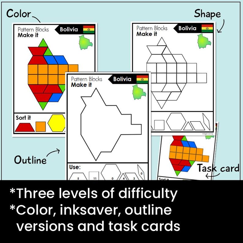 Printable Math Hispanic Countries Geography Pattern Block Mats, Task ...