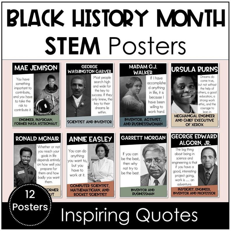 Black History Month STEM Careers Inspiring Quotes Printable Posters ...