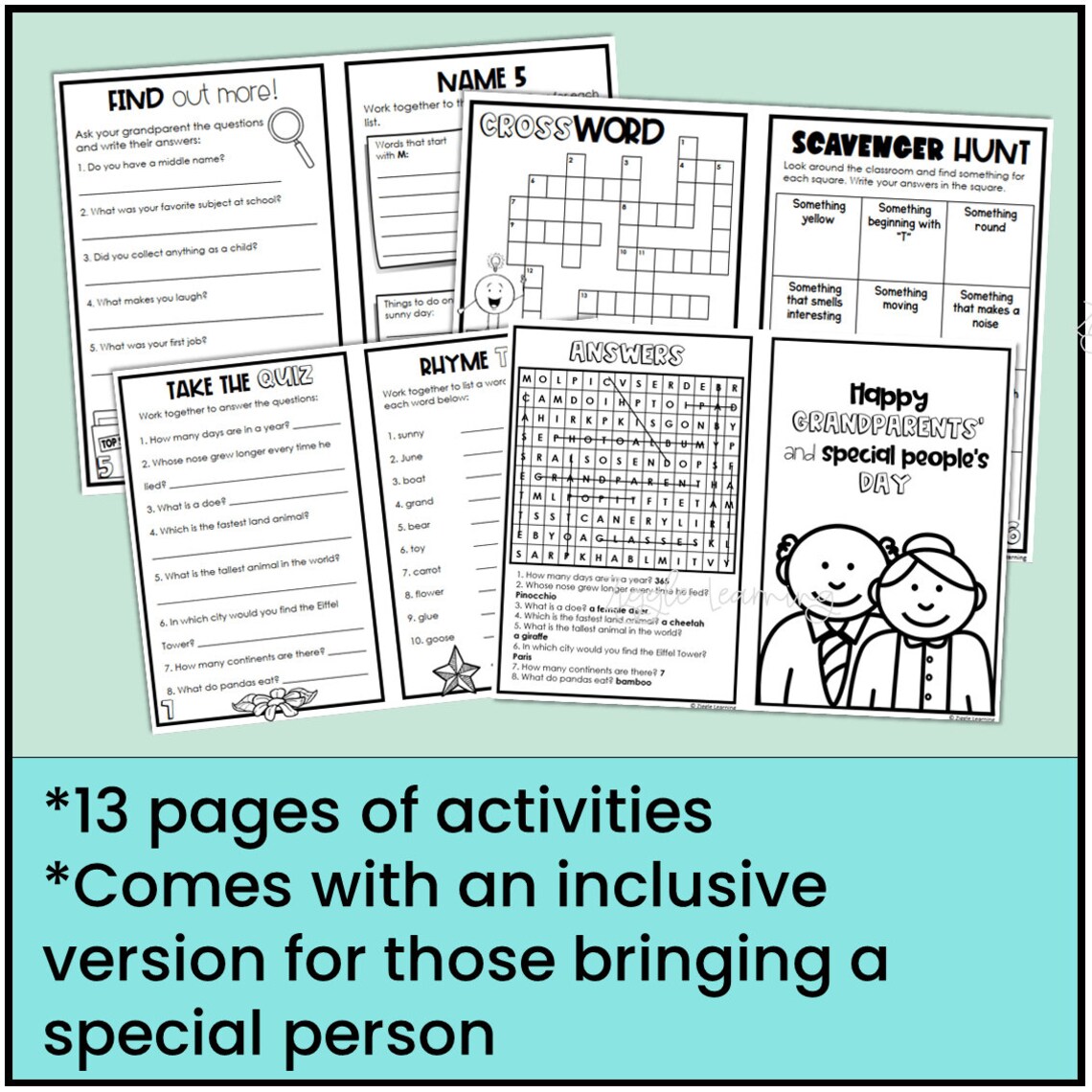 Grandparent's Day Activity Book, Printable Booklet, Classroom, Family ...