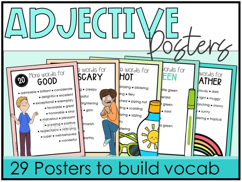 Printable Adjective Posters, Synonyms for Common Topics, Over-used ...