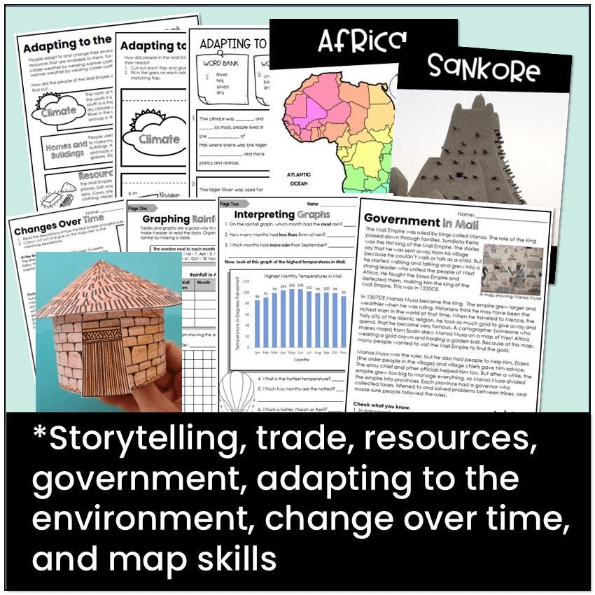 Mali Empire History Activity Pack, Worksheets, Craft, Elementary ...