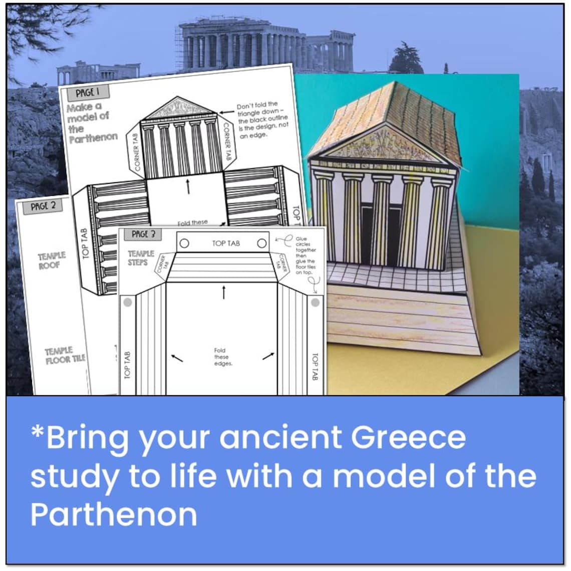 Printable 3D Parthenon Craft, Ancient Greece Parthenon Model, Classroom, Homeschool, Ancient ...