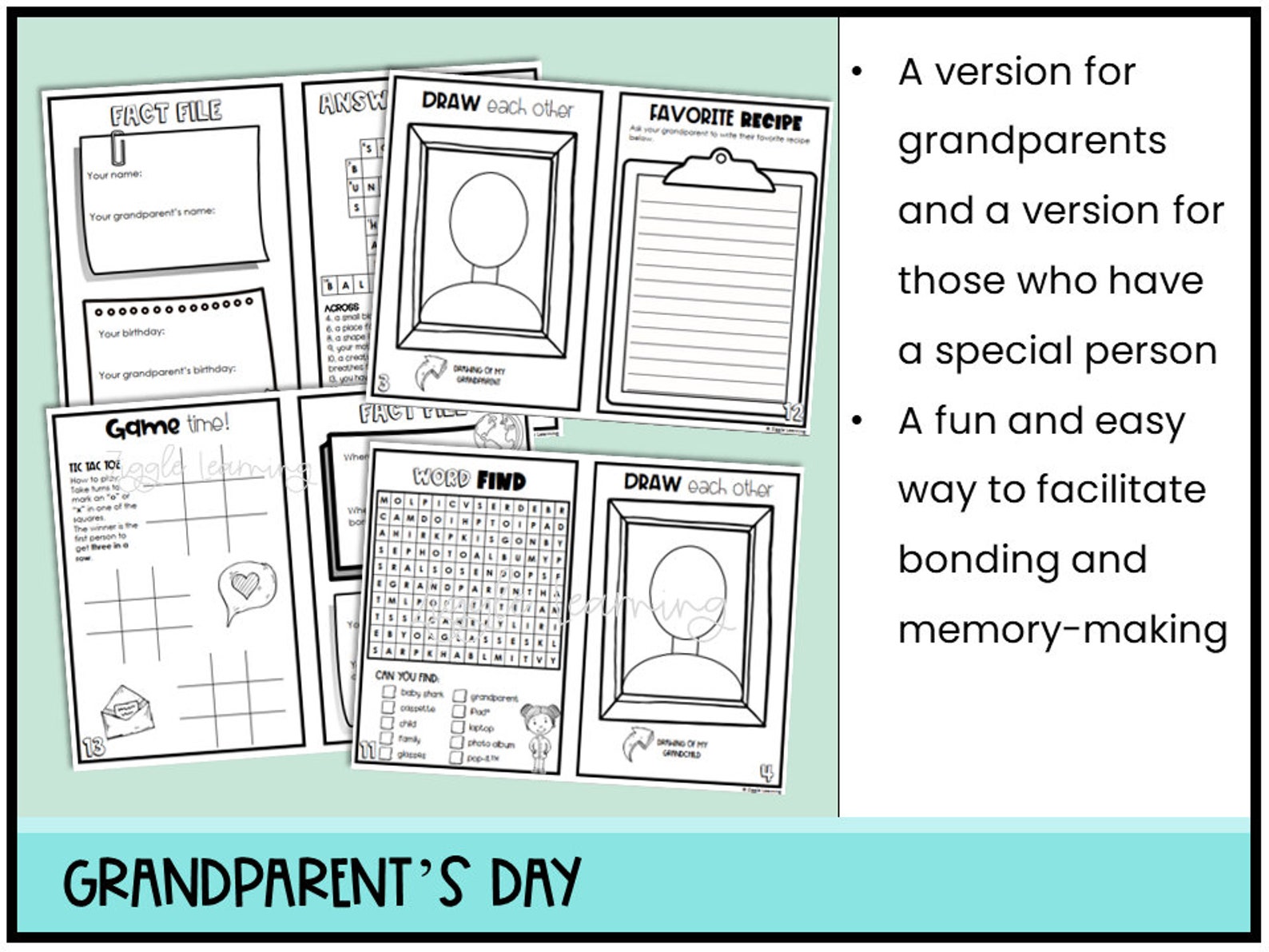 Grandparent's Day Activity Book, Printable Booklet, Classroom, Family ...