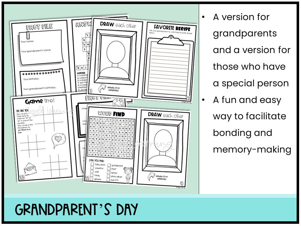 Grandparent's Day Activity Book, Printable Booklet, Classroom, Family ...