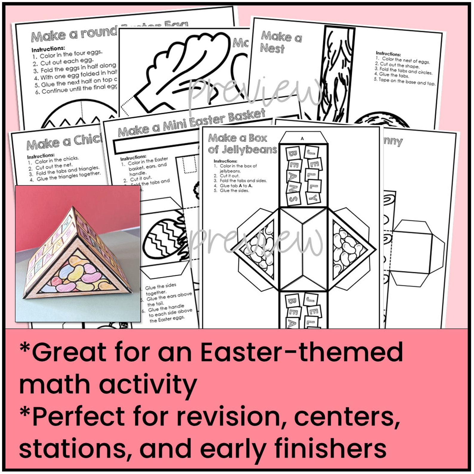 3D Shapes, Easter Math Crafts Activity Classroom Homeschool Printable ...