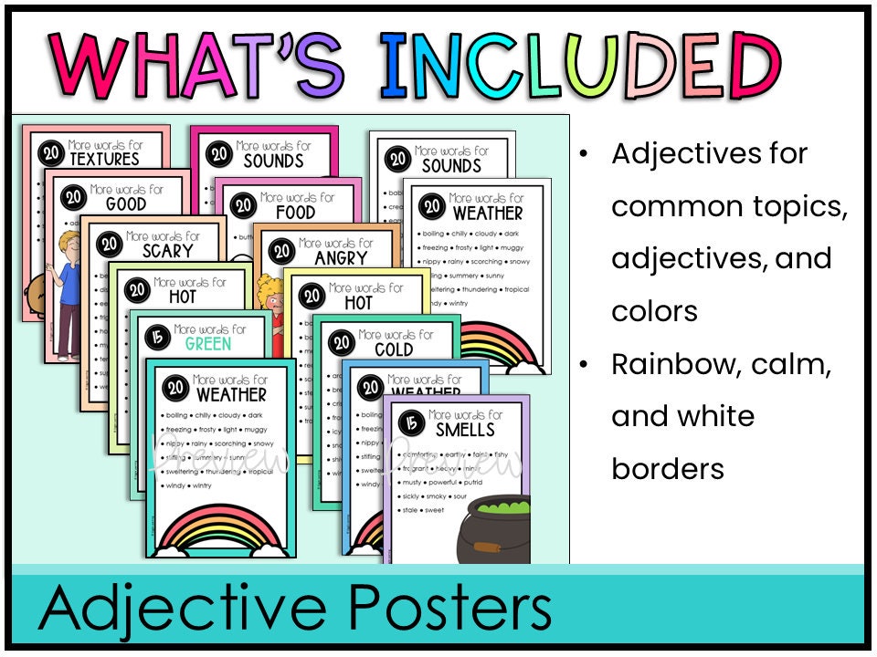 Printable Adjective Posters, Synonyms for Common Topics, Over-used ...