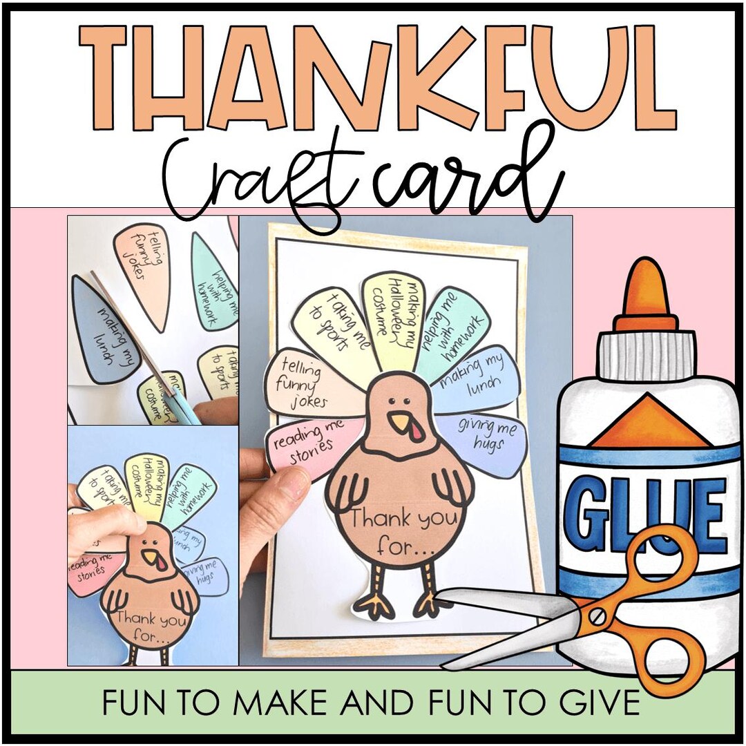 Thankful Turkey Card Thank You Craft Thanksgiving Printable Activity ...