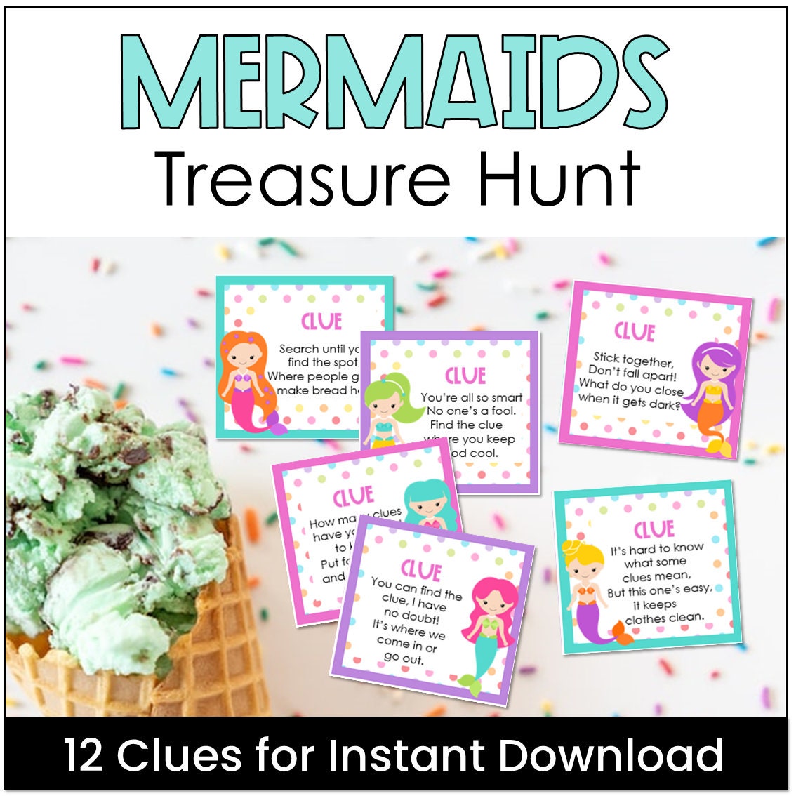 Mermaids Treasure Hunt Clues, Printable Party Game, Mermaids Scavenger ...