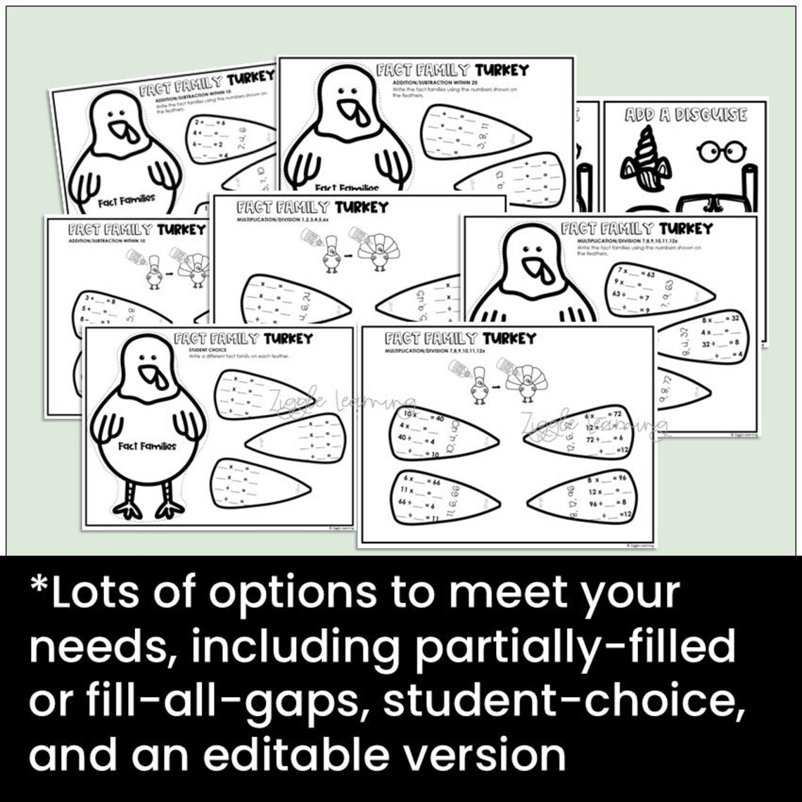 Printable Turkey Fact Families Craft, Thanksgiving Fall Math Activity ...