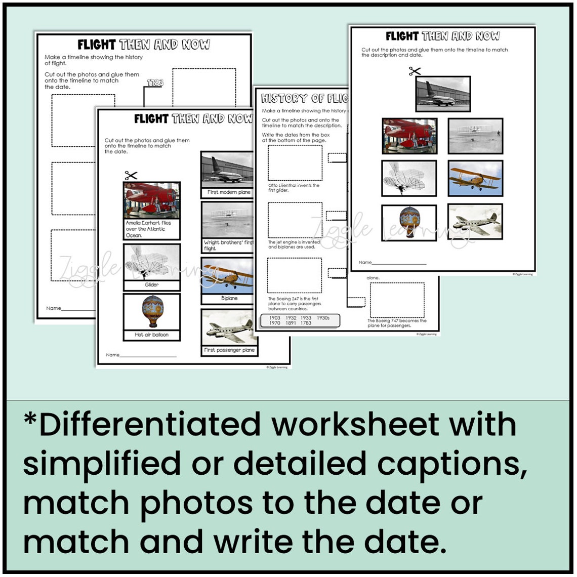 Printable History of Flight Timeline, Planes Then and Now Worksheet ...
