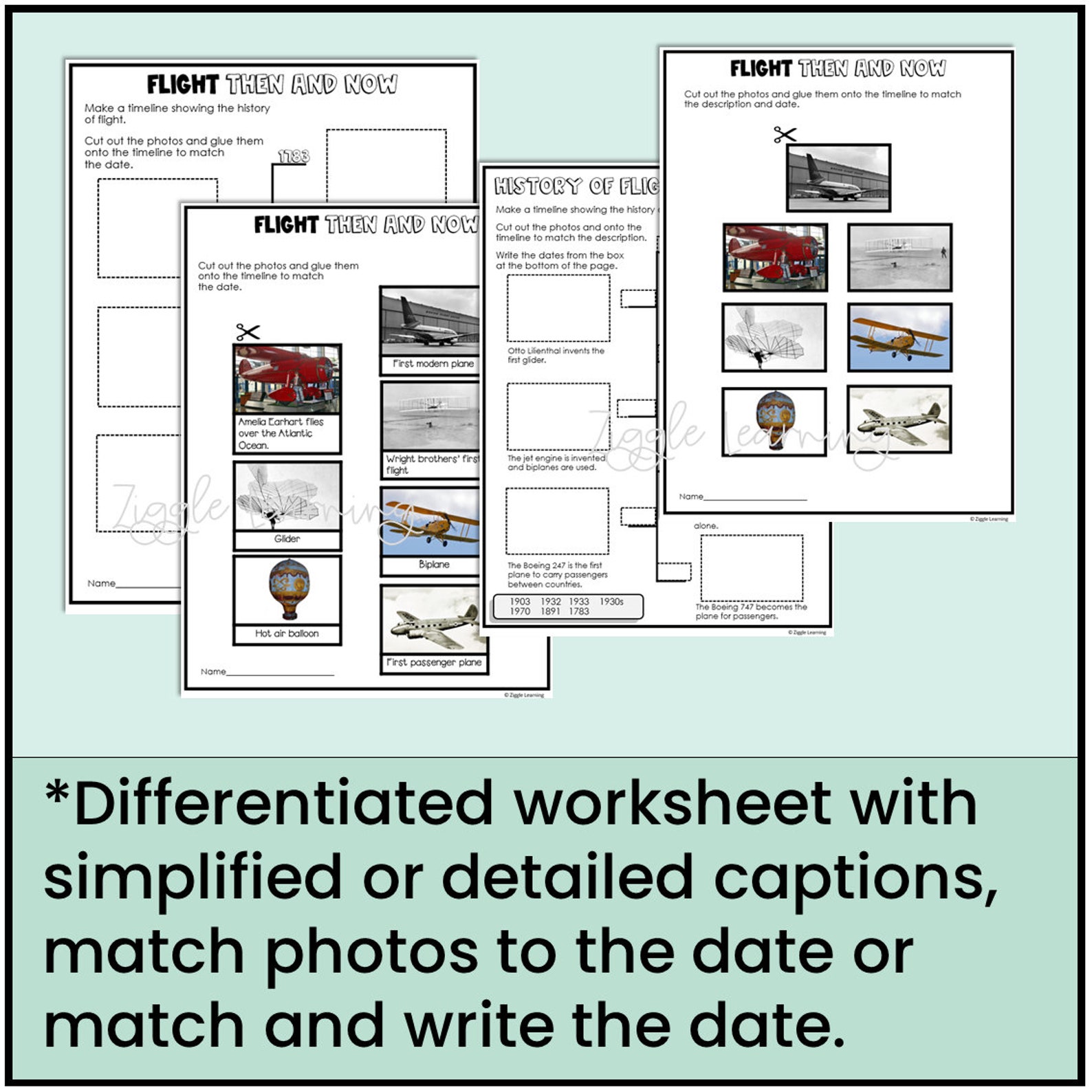 Printable History of Flight Timeline, Planes Then and Now Worksheet ...