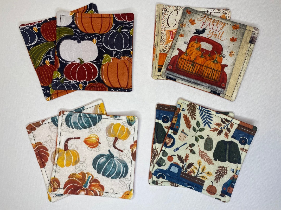 Set of 4 Reversible Fall and Thanksgiving Coasters for Small to Medium ...