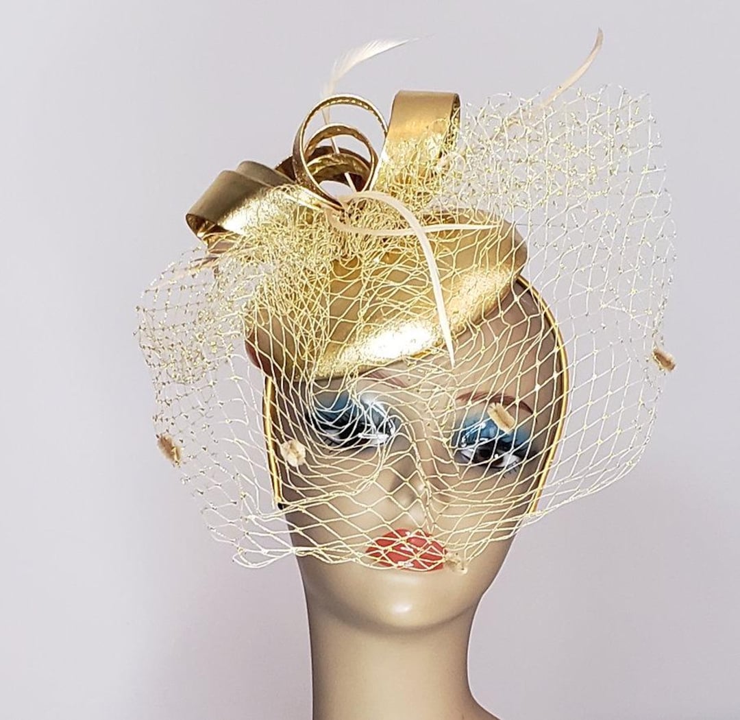Gold Satin Fascinator With Netting, Veil, and Loops!! - Etsy