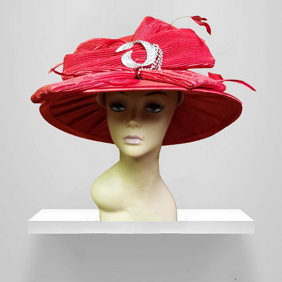 Red Wide Brim Lamp Shade Satin Hat - Etsy