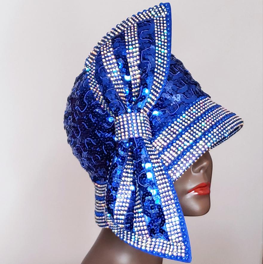 Royal Blue Sequin and Rhinestone Bucket Hat With Side Bow - Etsy