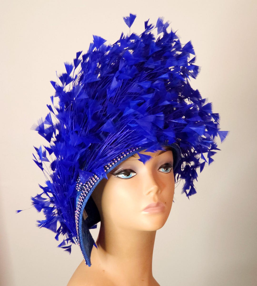 Royal Blue Feather Hat Ring With Rhinestone Slant Banding - Etsy