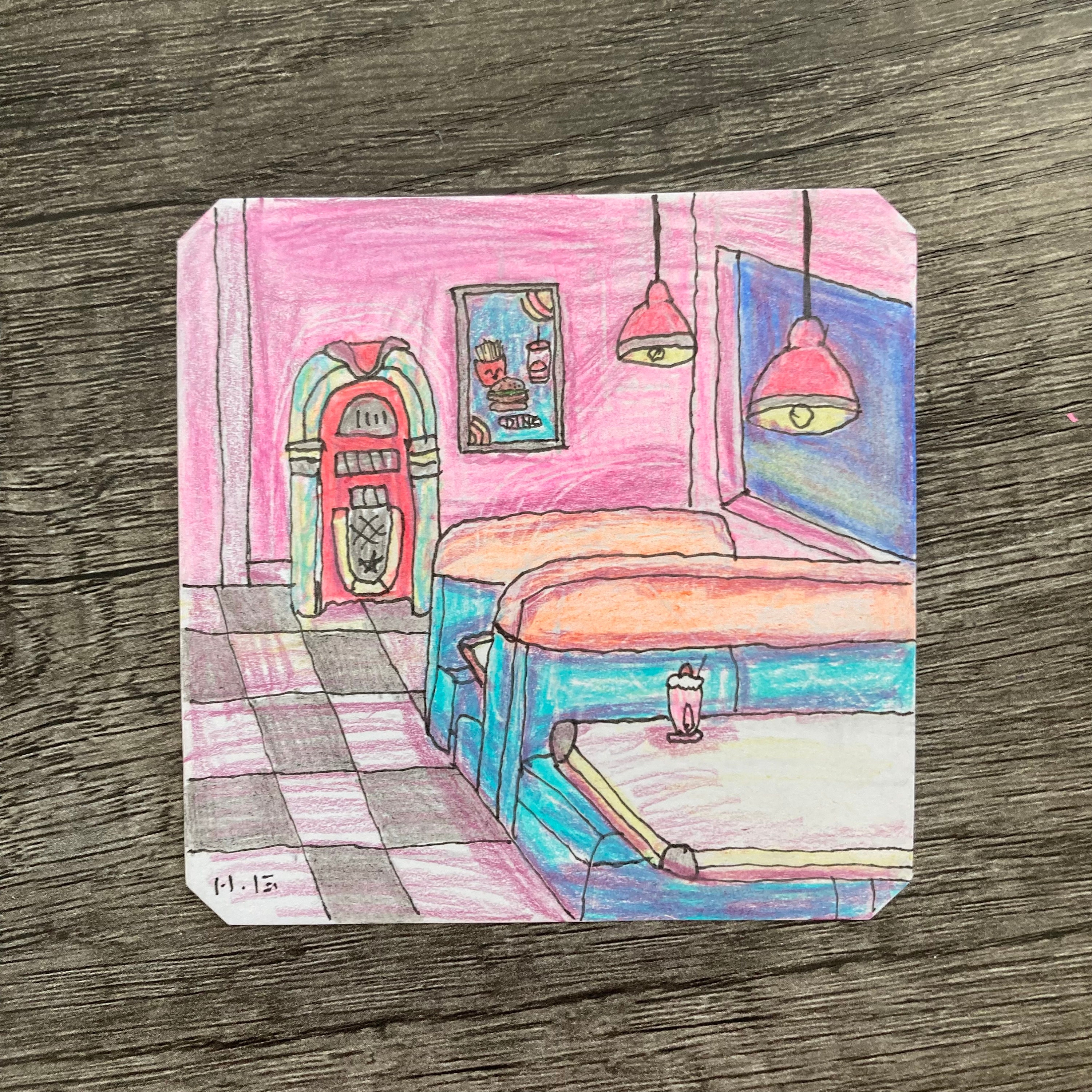 Tiny Retro Diner Pencil Drawing Retro Art - Etsy