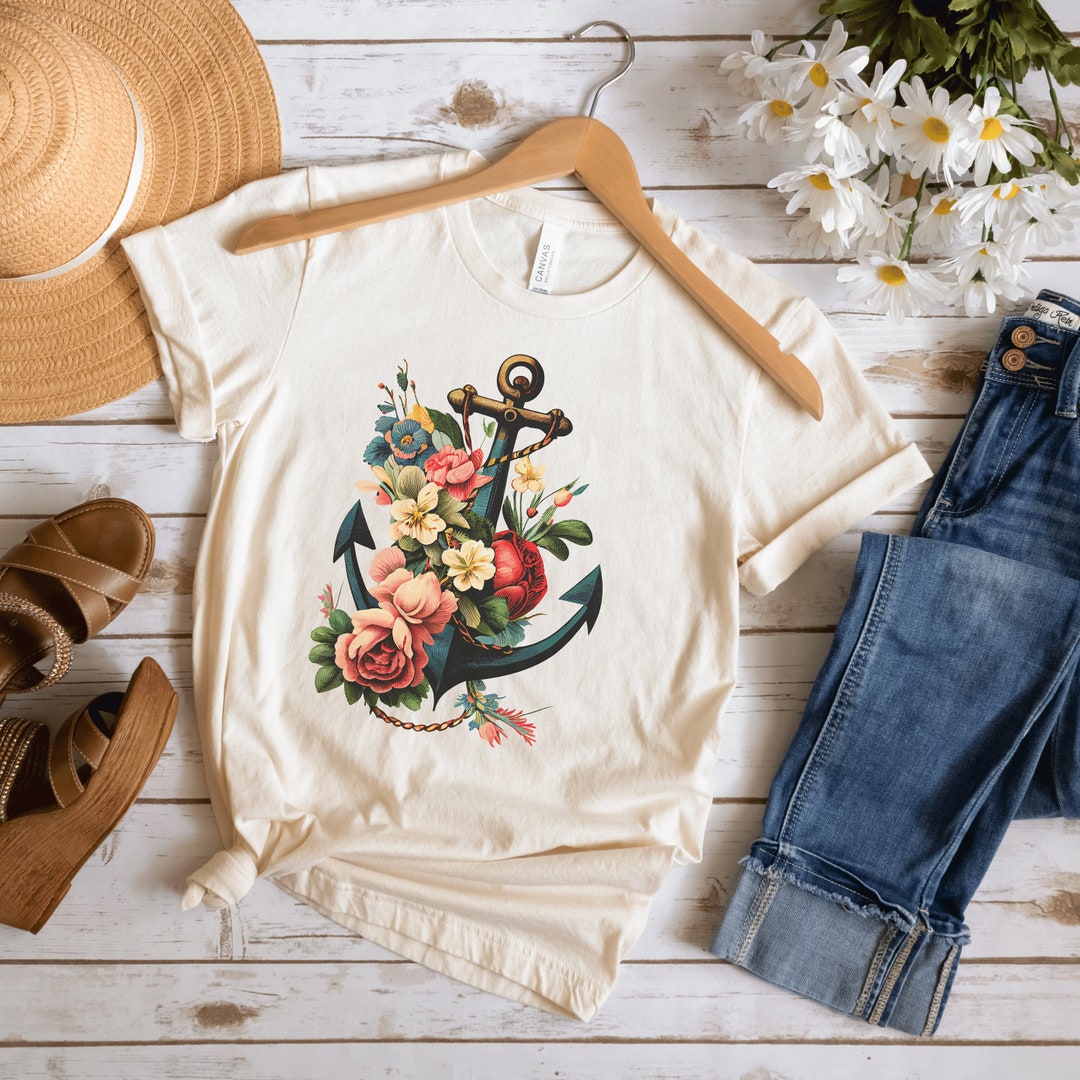 Floral Anchor Shirt | Nautical Anchor Shirt | Americana Tattoo Style ...