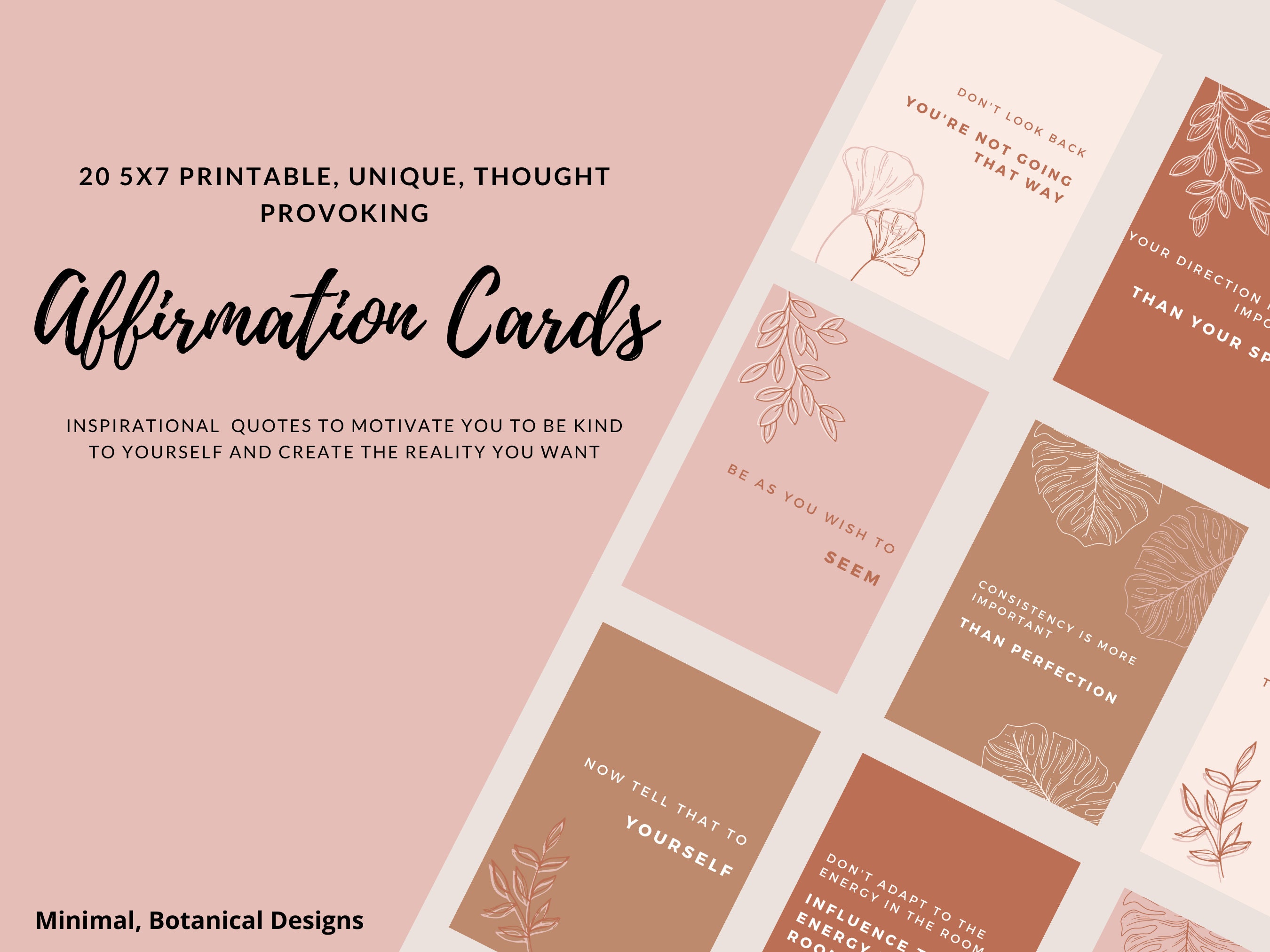 Botanical Positive Affirmation Cards Printable- Inspirational Quotes ...