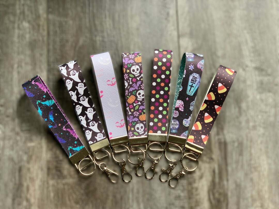 Halloween Faux Leather Wristlet Keychain | Spooky Prints - Etsy