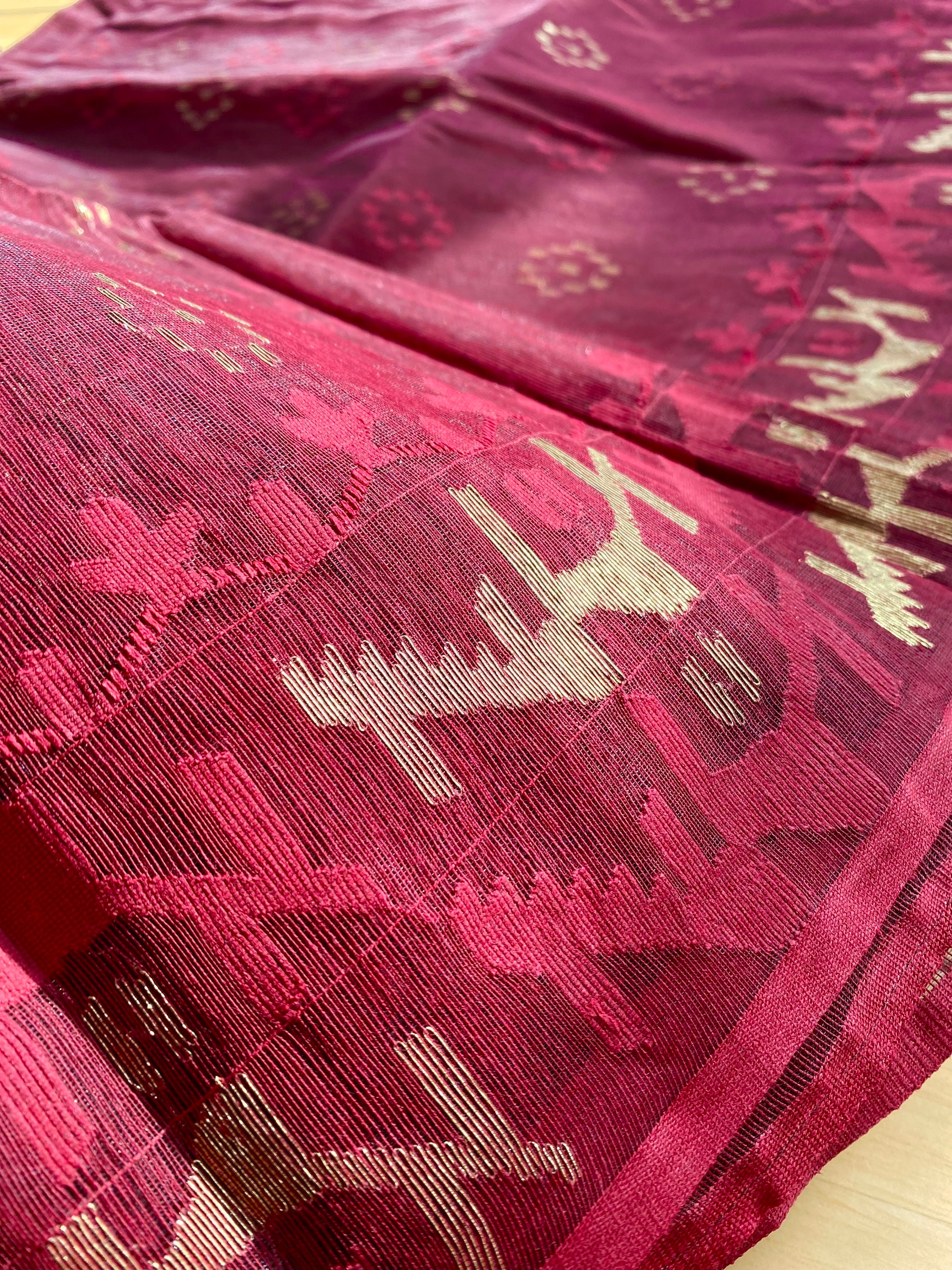 Original Bangladeshi Dhakai Half Silk Jamdani Saree Dark Maroon or Wine ...