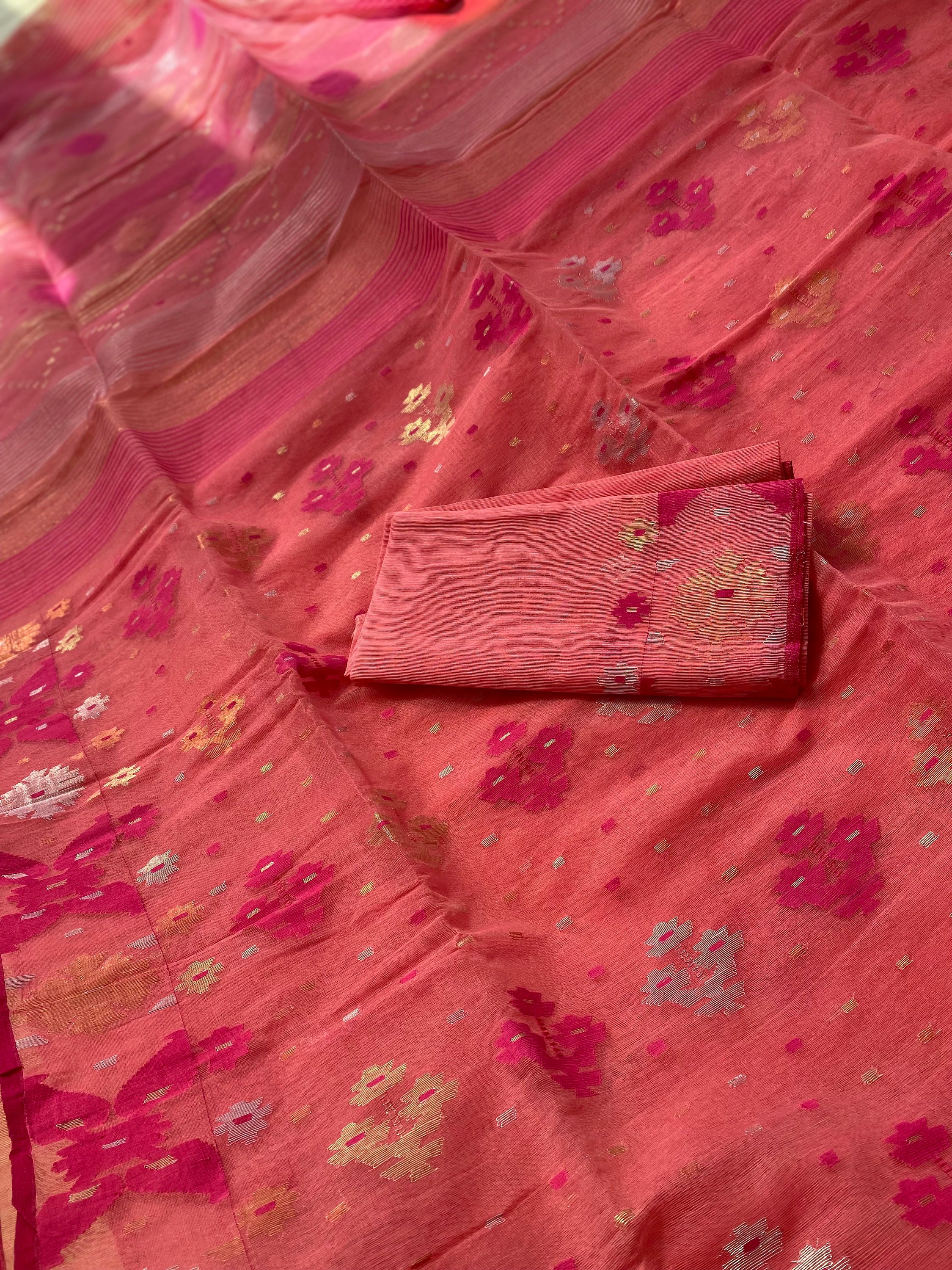 100% Original Bangladeshi Dhakai Half Silk Jamdani Saree Pink Colour ...