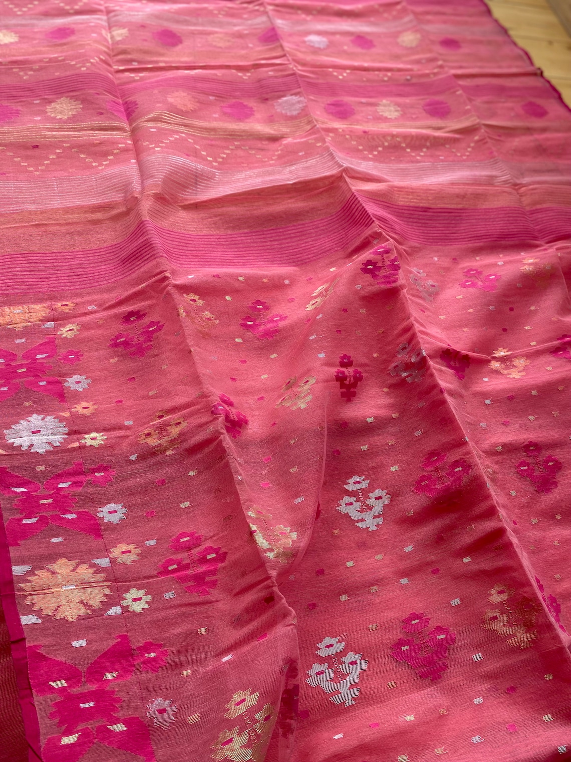 100% Original Bangladeshi Dhakai Half Silk Jamdani Saree Pink Colour ...