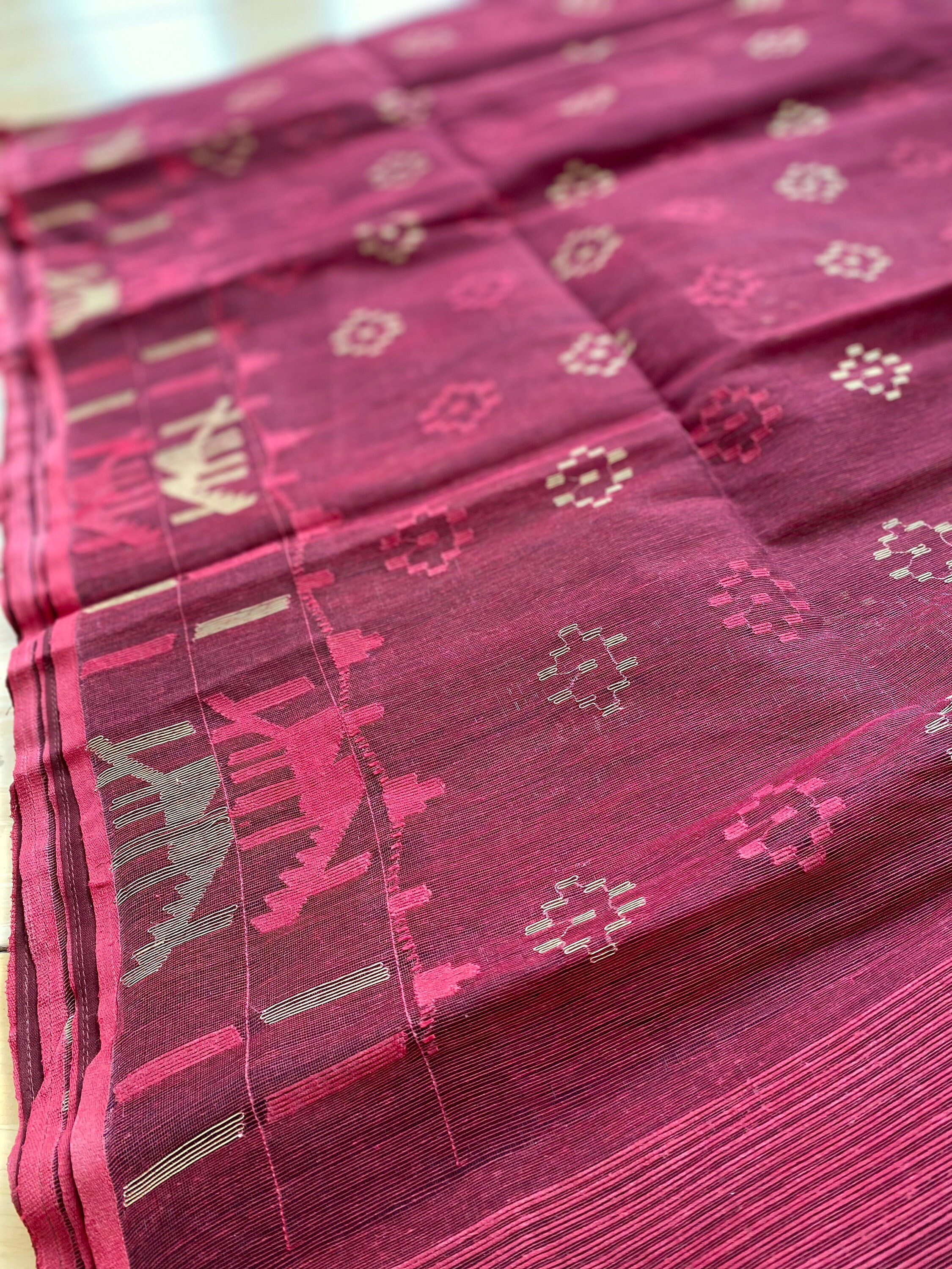 Original Bangladeshi Dhakai Half Silk Jamdani Saree Dark Maroon or Wine ...