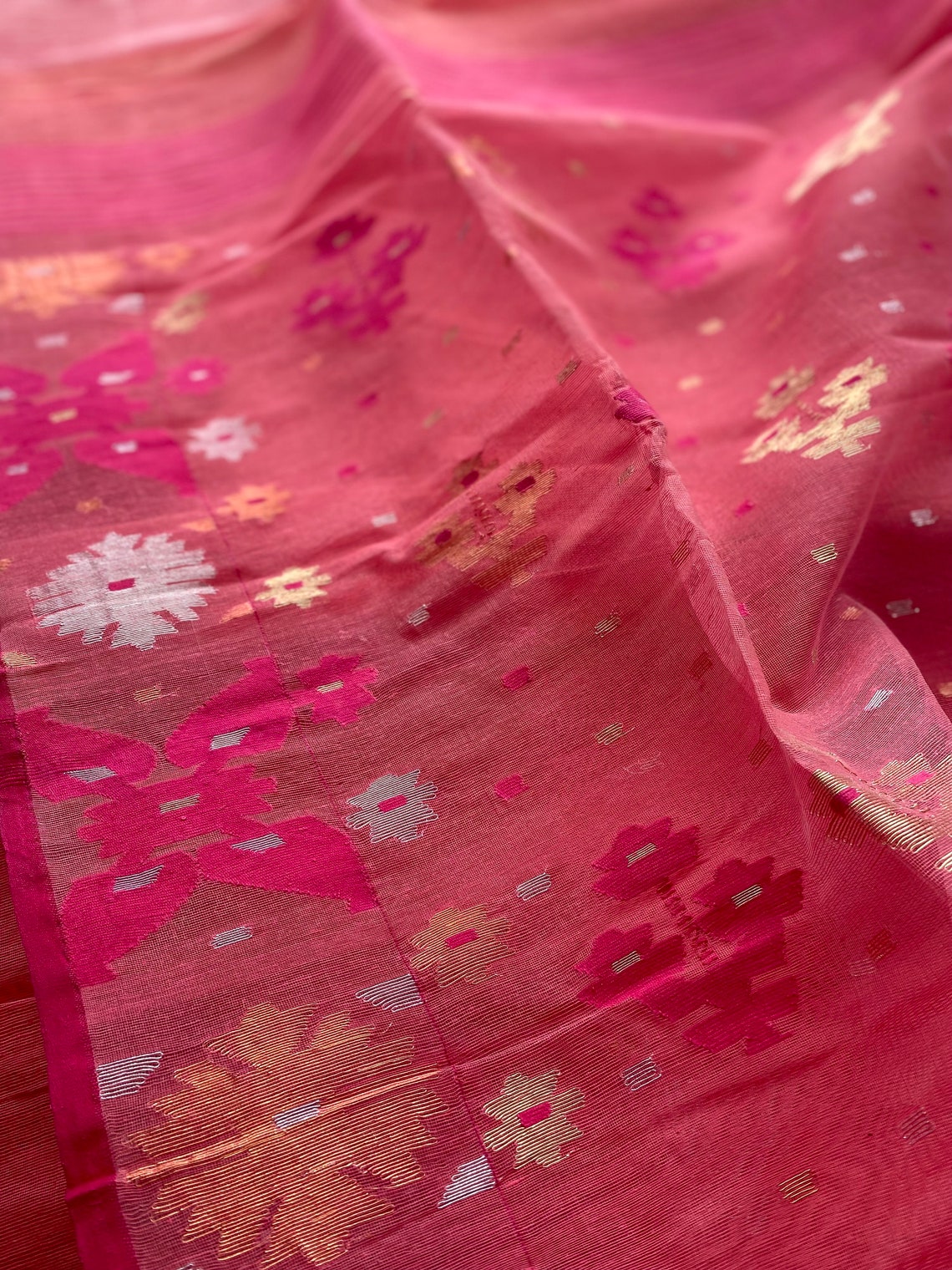 100% Original Bangladeshi Dhakai Half Silk Jamdani Saree Pink Colour ...