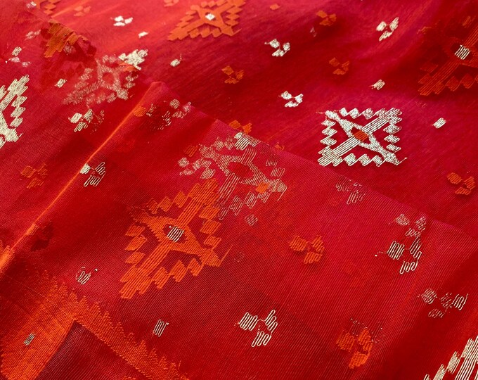 100% Original Bangladeshi Dhakai Half Silk Jamdani Saree- Pink Colour ...