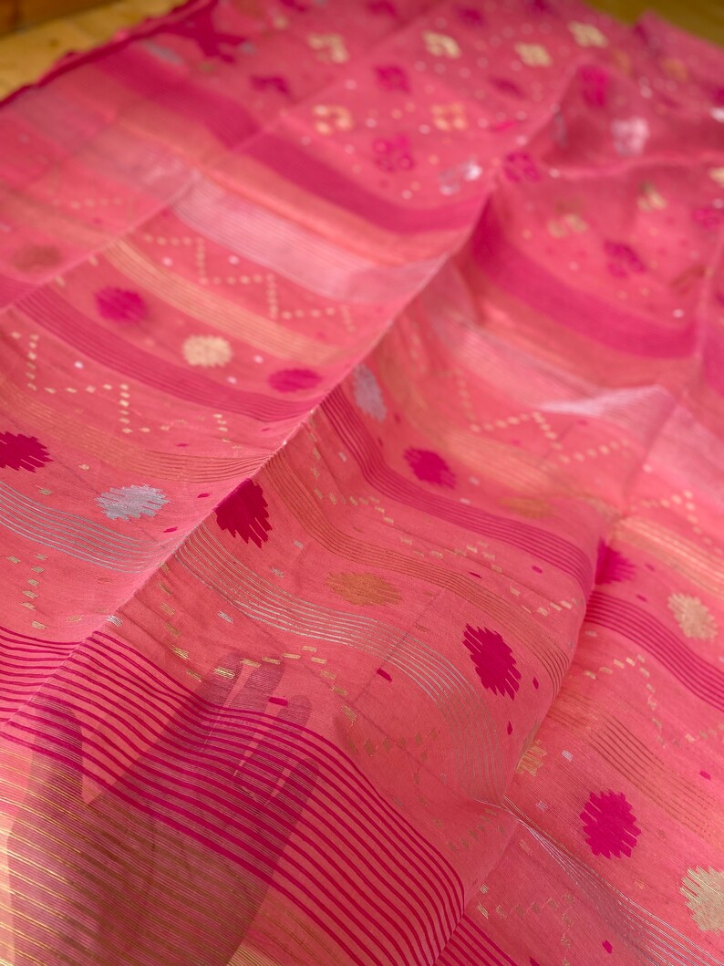 100% Original Bangladeshi Dhakai Half Silk Jamdani Saree Pink Colour ...