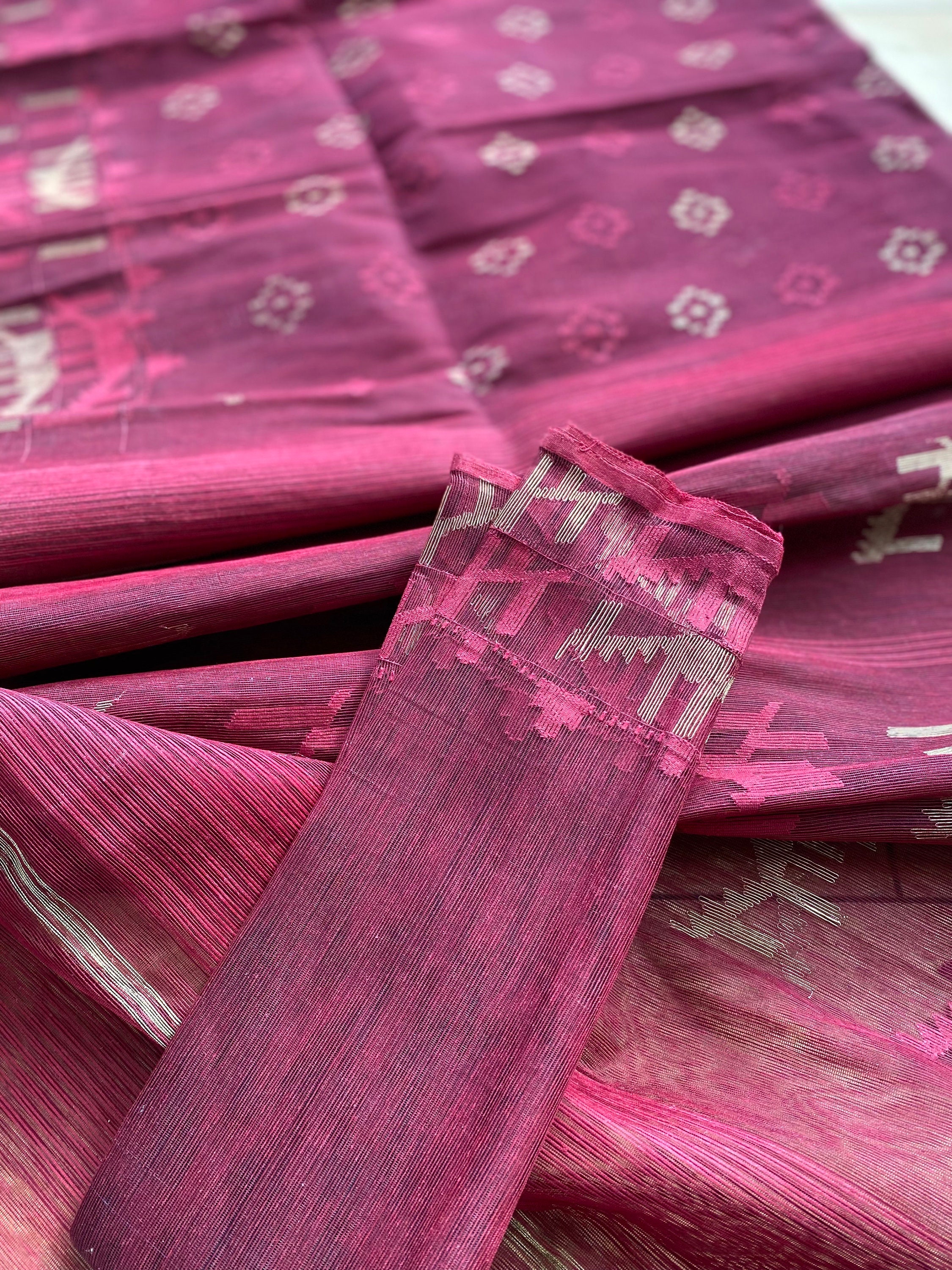 Original Bangladeshi Dhakai Half Silk Jamdani Saree Dark Maroon or Wine ...