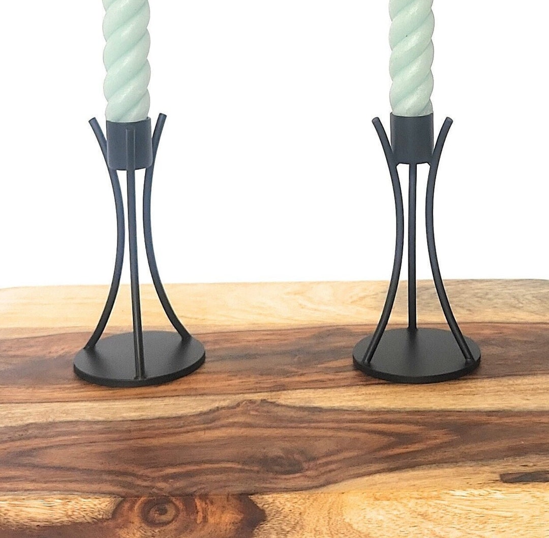 Curved Iron Candlestick Set of Two / Tapered Candle Candlestick Holder ...