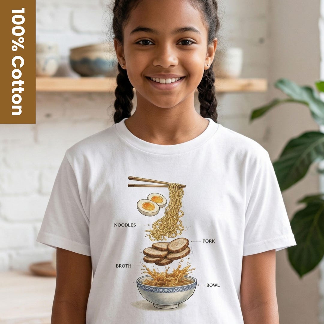 Ramen Anatomy T-shirt: Labeled Noodle Bowl Food 100% Cotton Graphic Tee ...