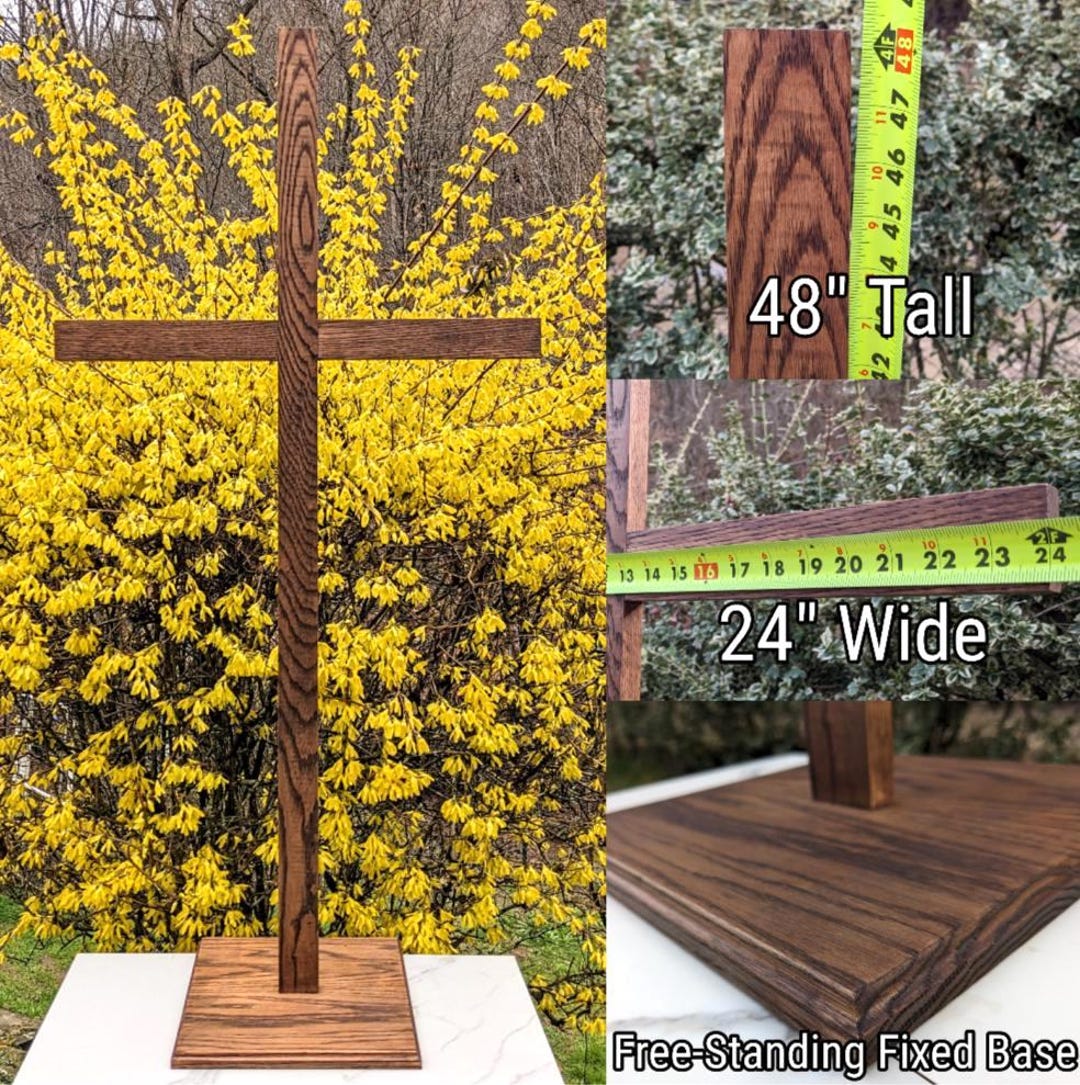 Extra Large 48" Tall Standalone Cross With Base, Solid Oak Free ...
