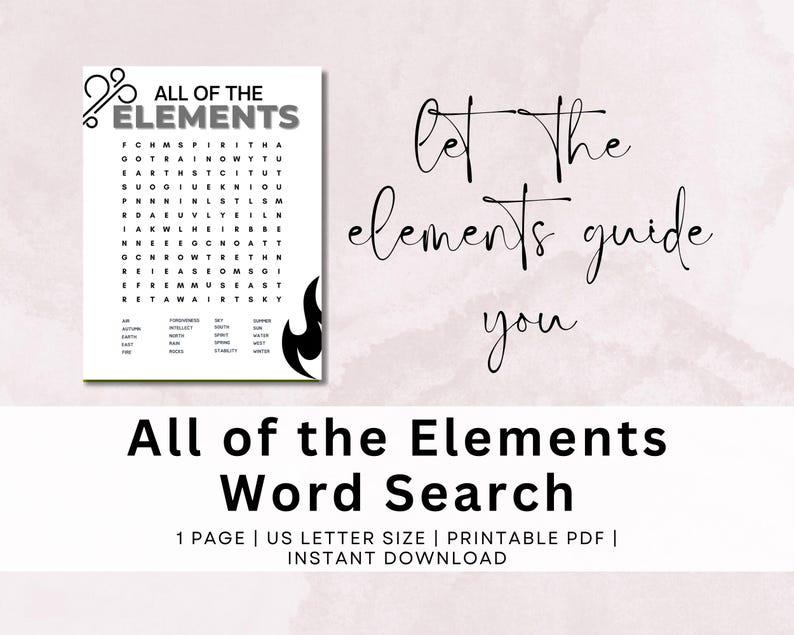 The Four Elements Word Search Printable | Spiritual Activity Sheet ...