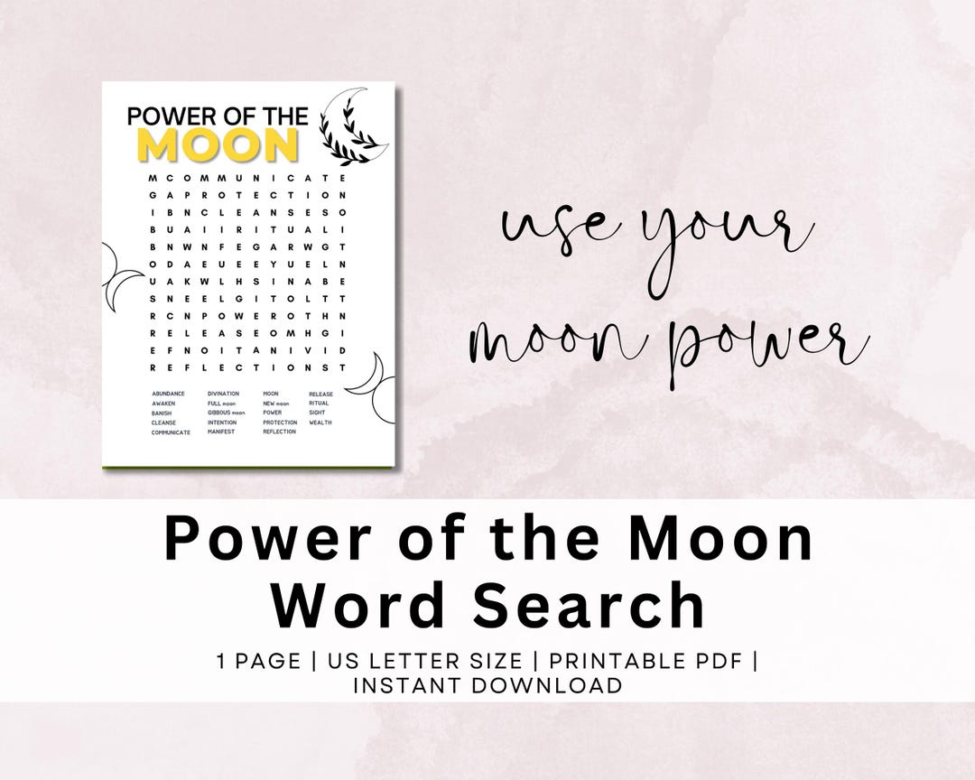 Moon Phases Word Search Printable Moon Print Spiritual Activity Sheet ...