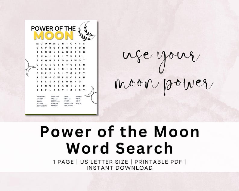 Moon Phases Word Search Printable Moon Print Spiritual Activity Sheet ...