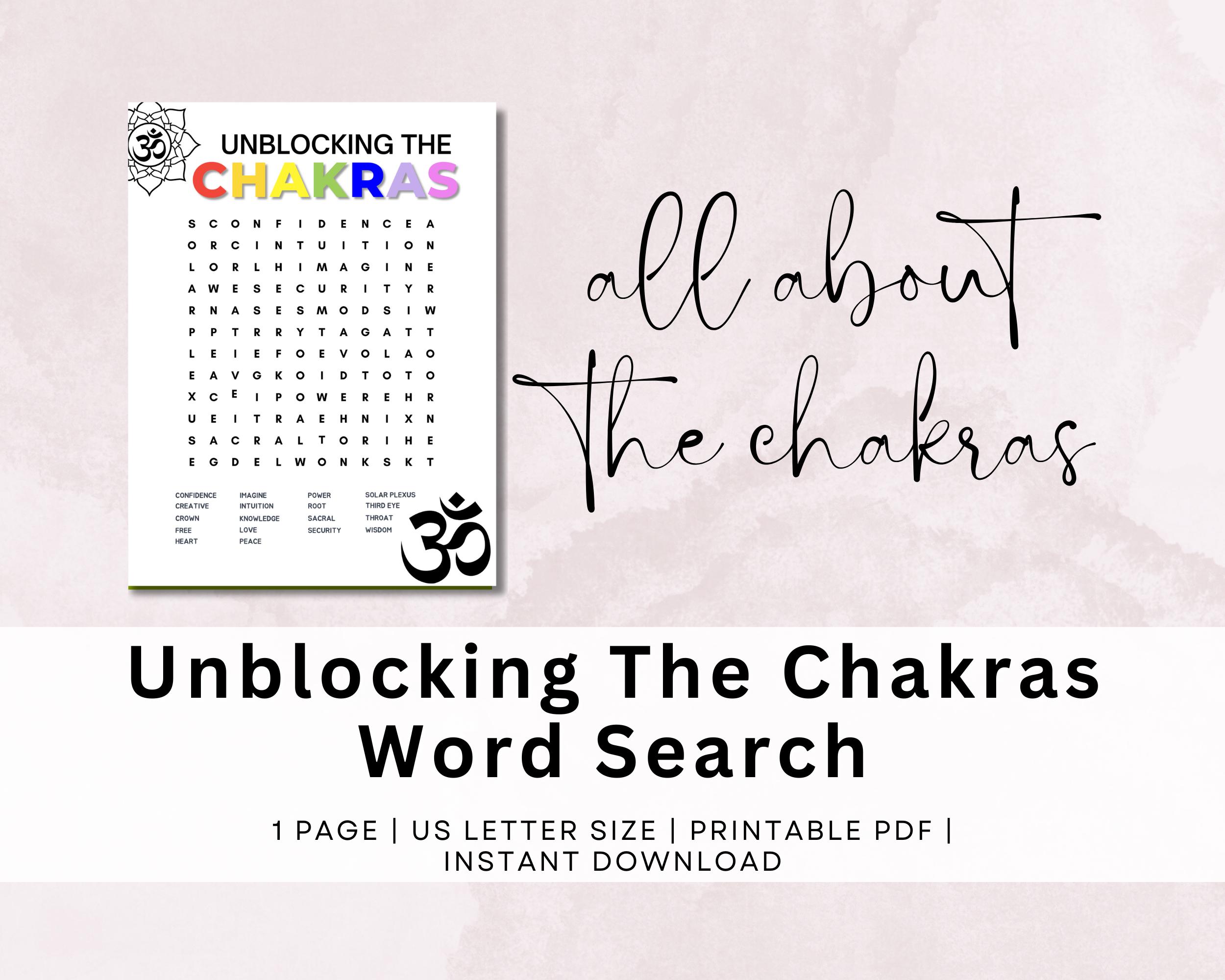 Seven Chakras Word Search Printable | Chakra Print Information ...