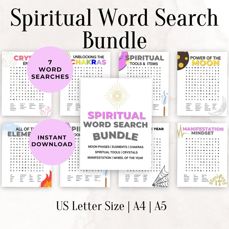 Spiritual Word Search Bundle Printable Spiritual Activity Sheet ...